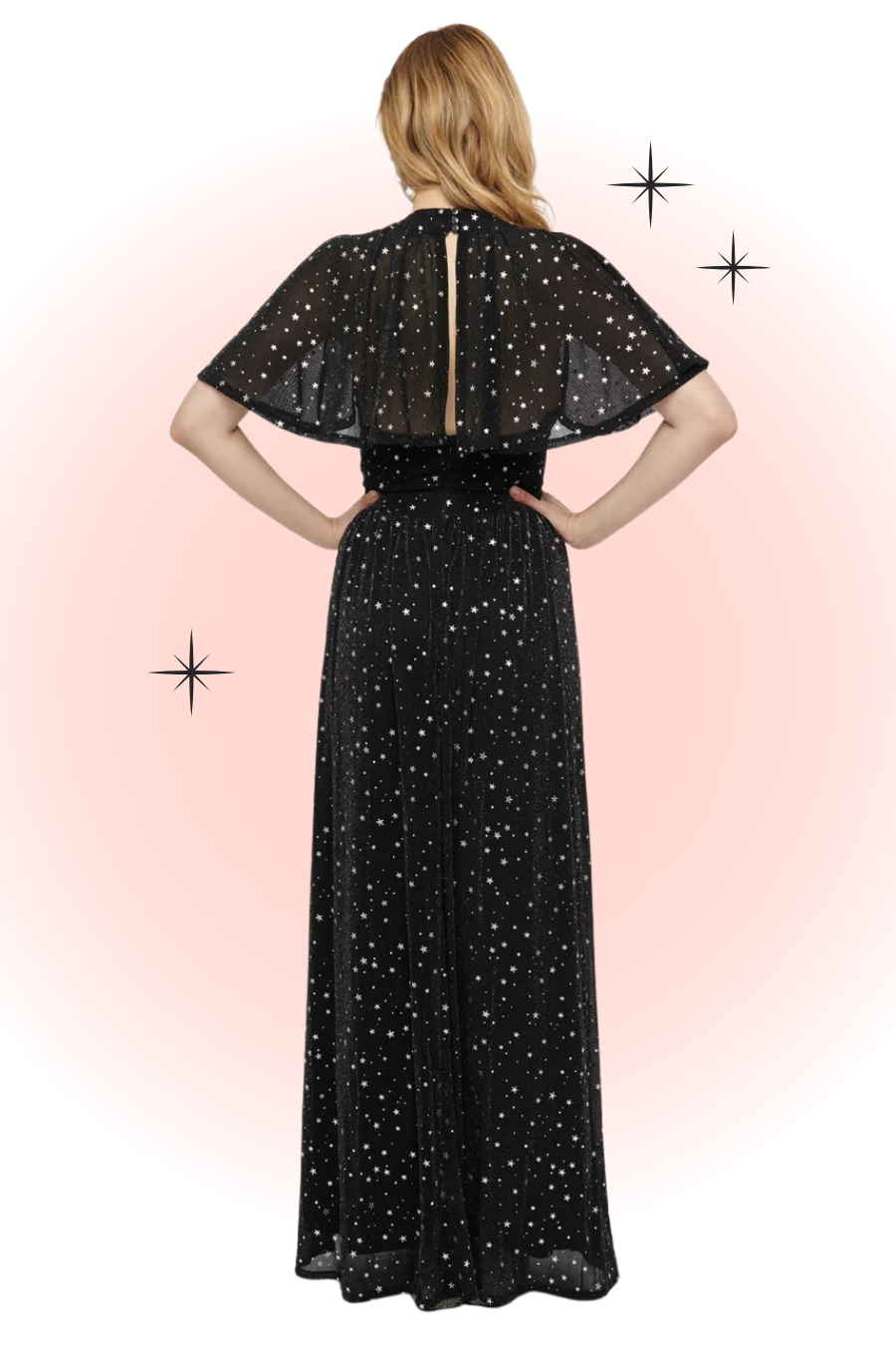Robe Maxi Noir et Argenté Avec Cape XS